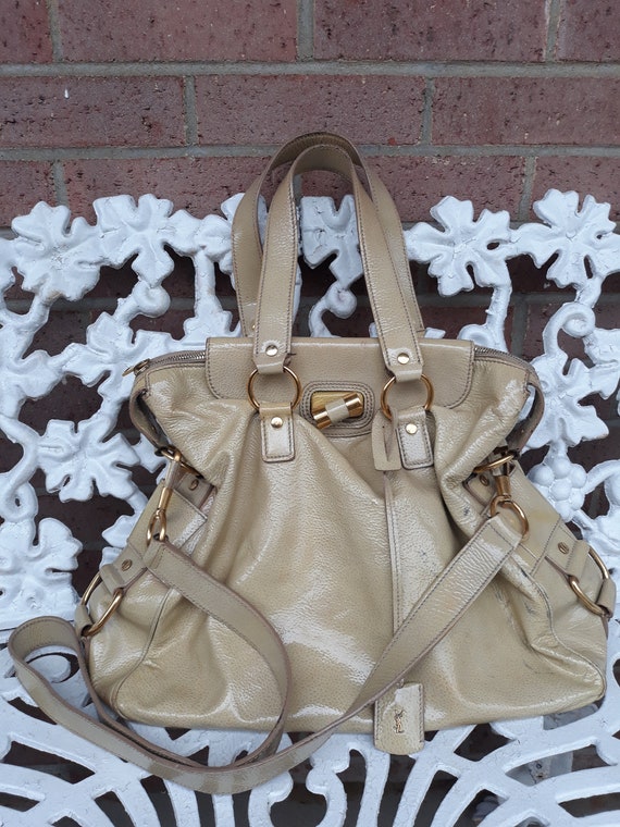 Ysl Patent Leather Muse Bag In Tan Color - Gem