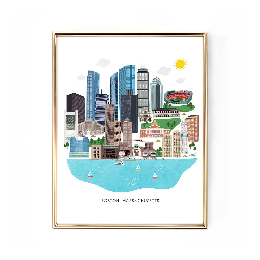 Boston Skyline Illustration Art Print - Etsy