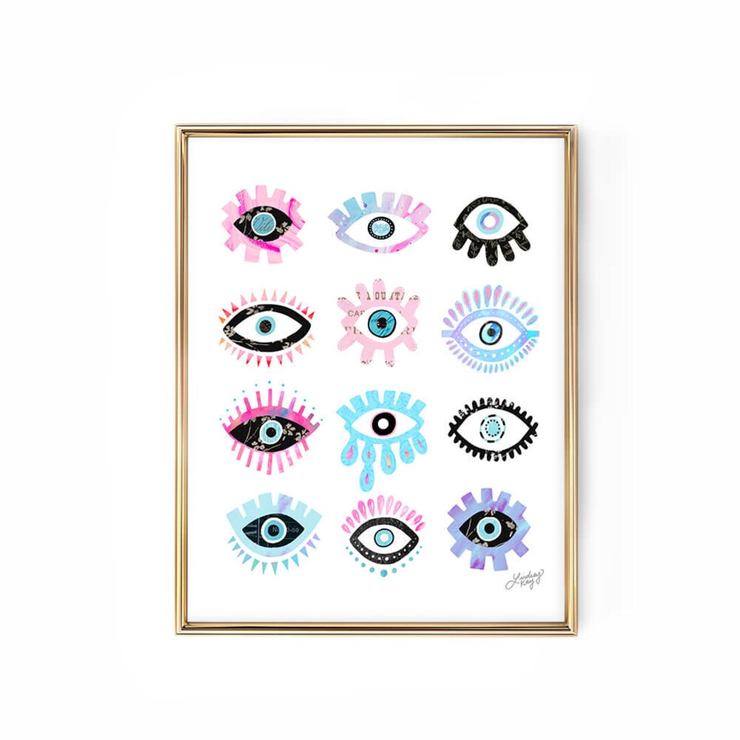 Colorful Evil Eyes Illustration Collage - Art Print, Traditional Evil ...