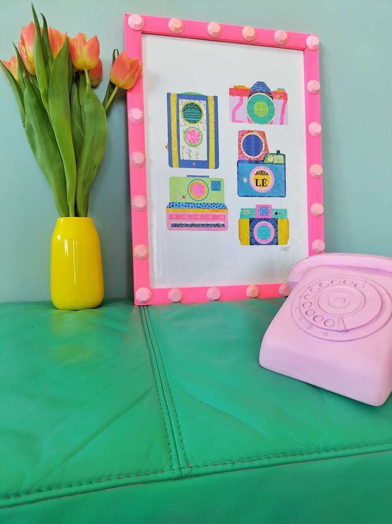 Colorful Vintage Cameras Collage Art Print - Etsy