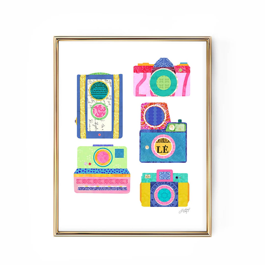 Colorful Vintage Cameras Collage - Art Print - Etsy