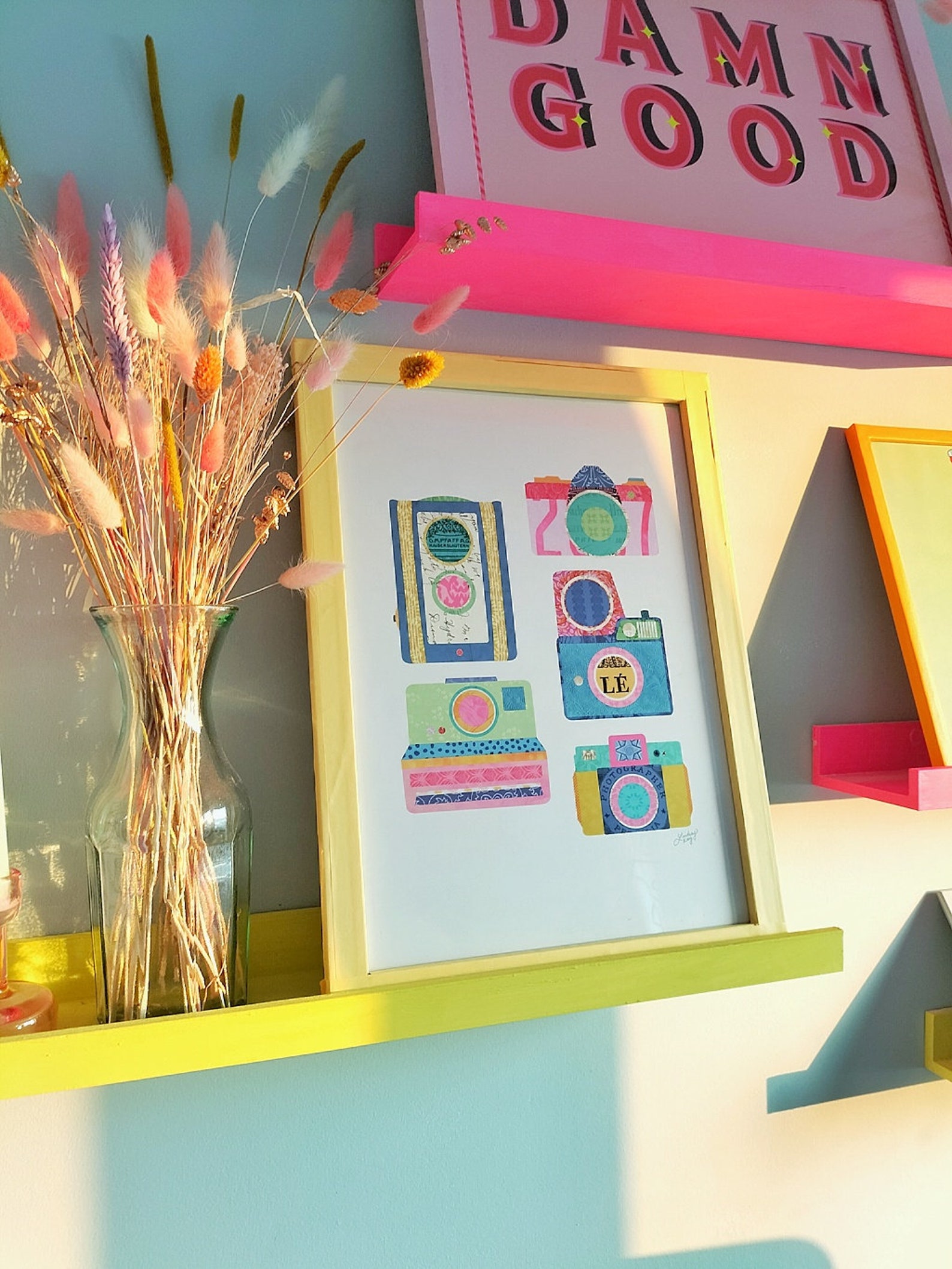 Colorful Vintage Cameras Collage Art Print - Etsy