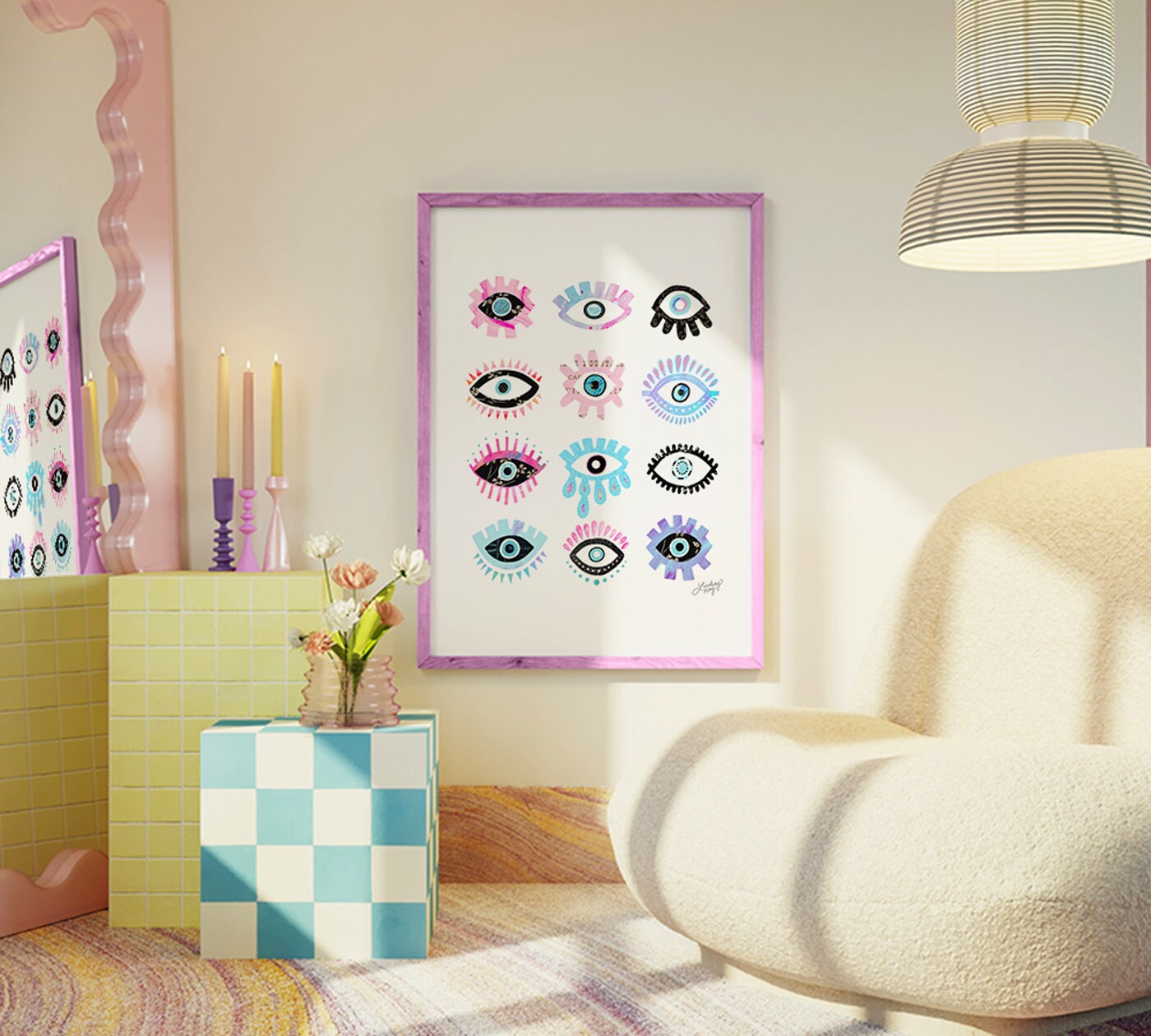 Colorful Evil Eyes Illustration Collage - Art Print, Traditional Evil ...