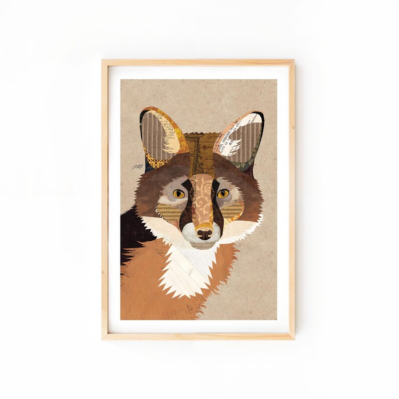 Fox Art Print - Collage Illustration - Framable Wall Art - Etsy