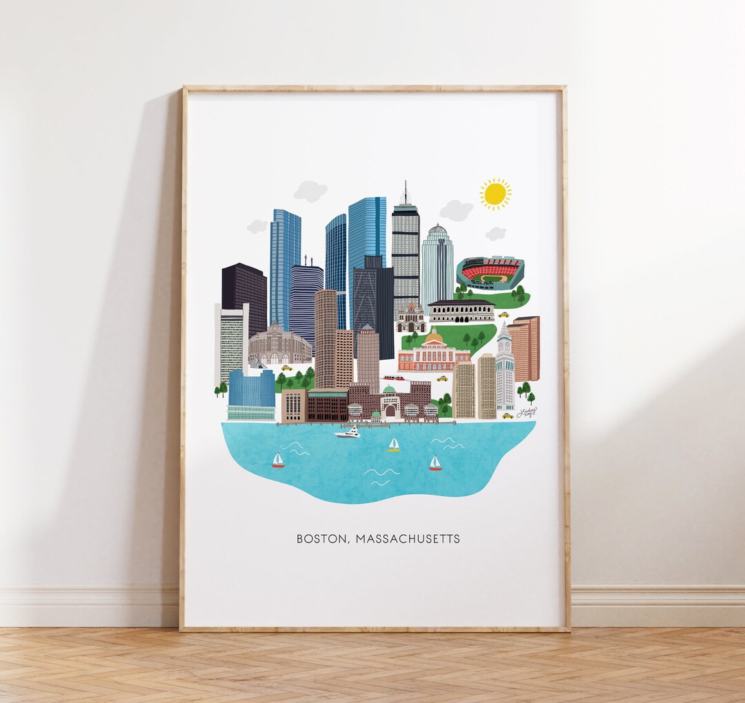 Boston Skyline Illustration Art Print - Etsy