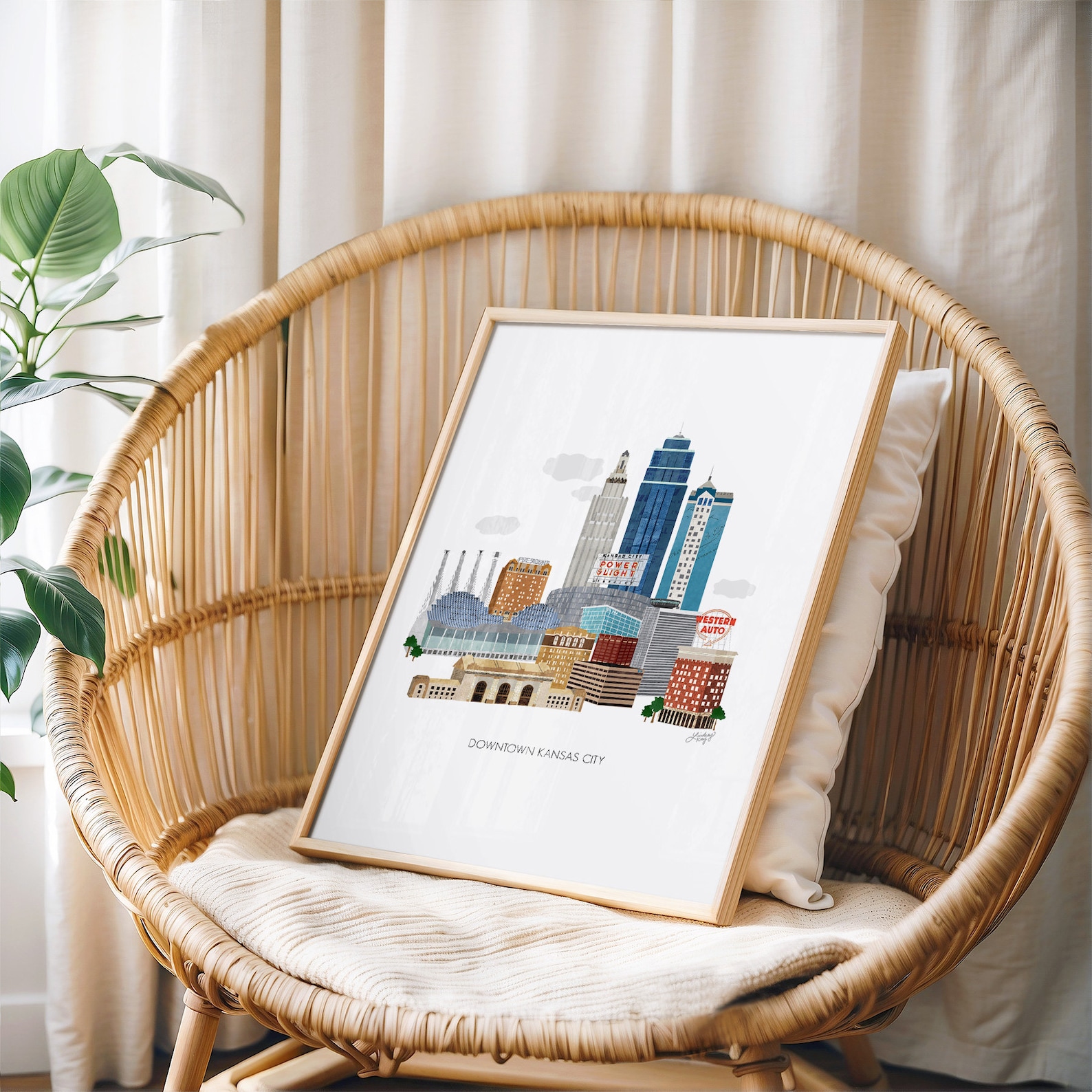 Downtown Kansas City Skyline Illustration Art Print, KC Cityscape ...