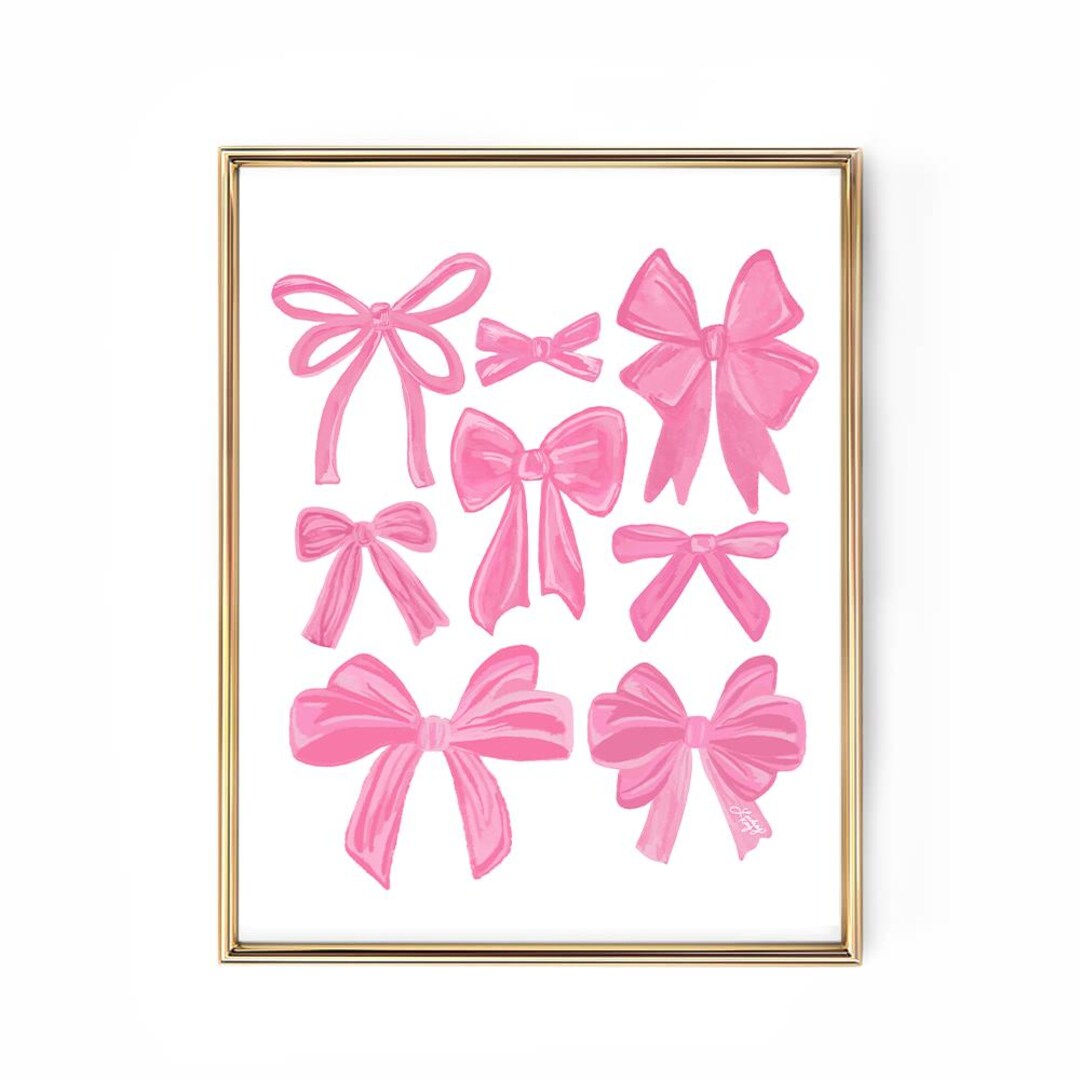 Pink Ribbon Art Print, Ribbons Illustration, Coquette Art Print, Preppy ...