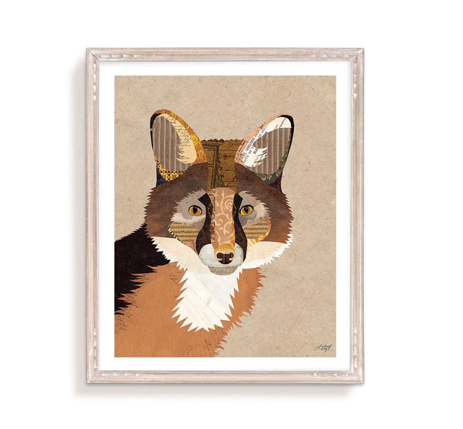 Fox Art Print Collage Illustration Framable Wall Art | Etsy