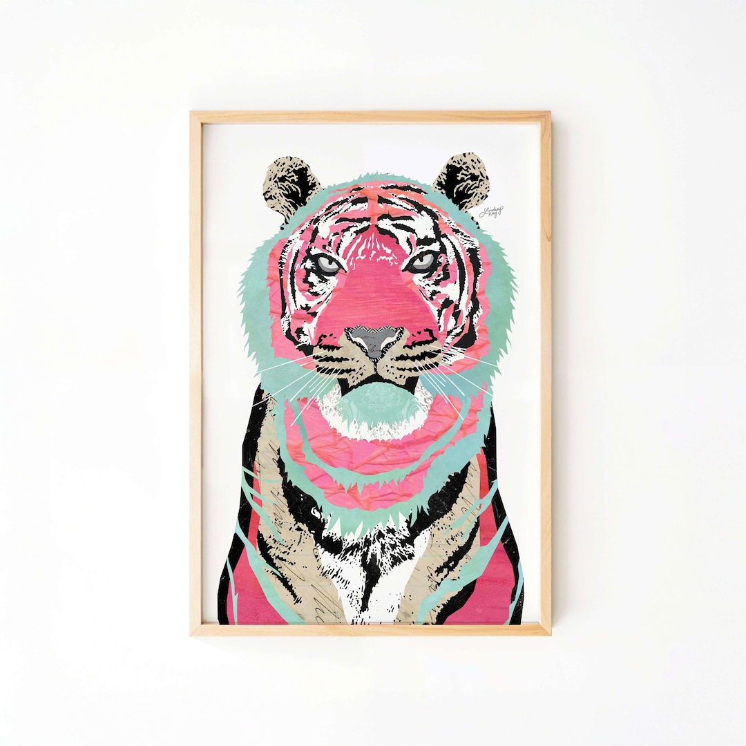Pink Tiger Art Print: Abstract Animal Collage, Statement Artwork - Etsy