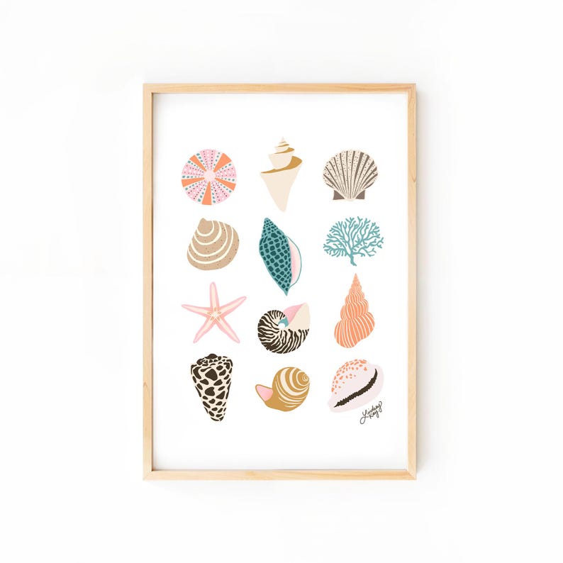 Seashell Illustration Art Print, Beach House Decor, Ocean Life Wall Art ...