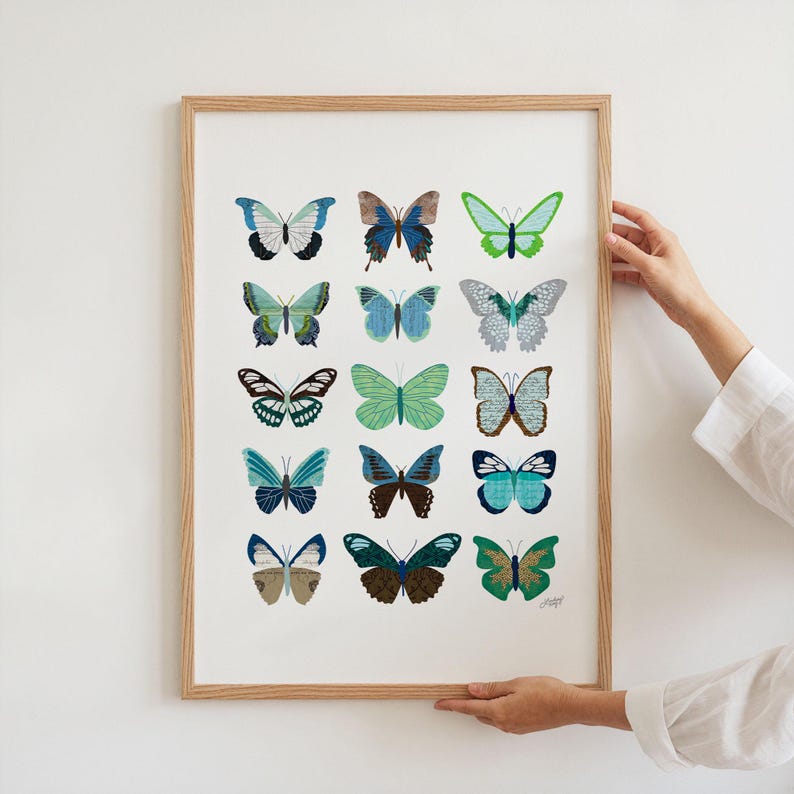 Butterflies Collage Illustration Art Print, Coloful Butterfly Wall Art ...