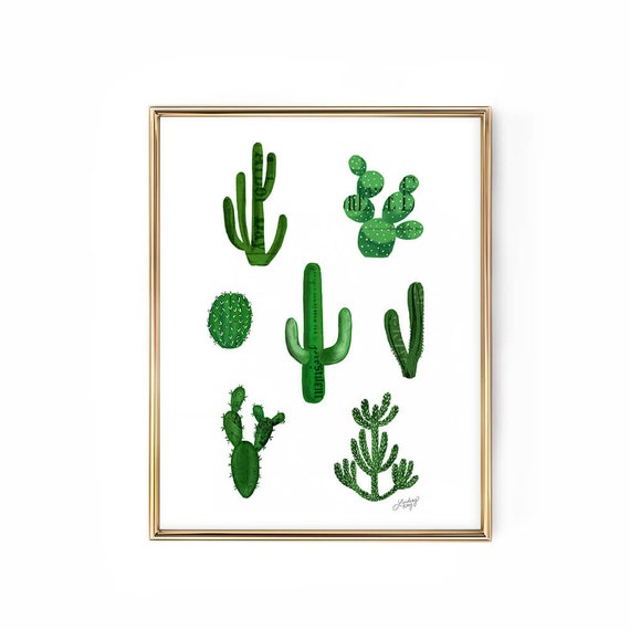 Cactus Illustration Collage Art Print | Etsy