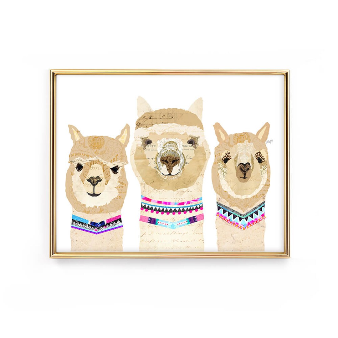 Three Colorful Alpacas - Collage Illustration Art Print - Etsy Sweden