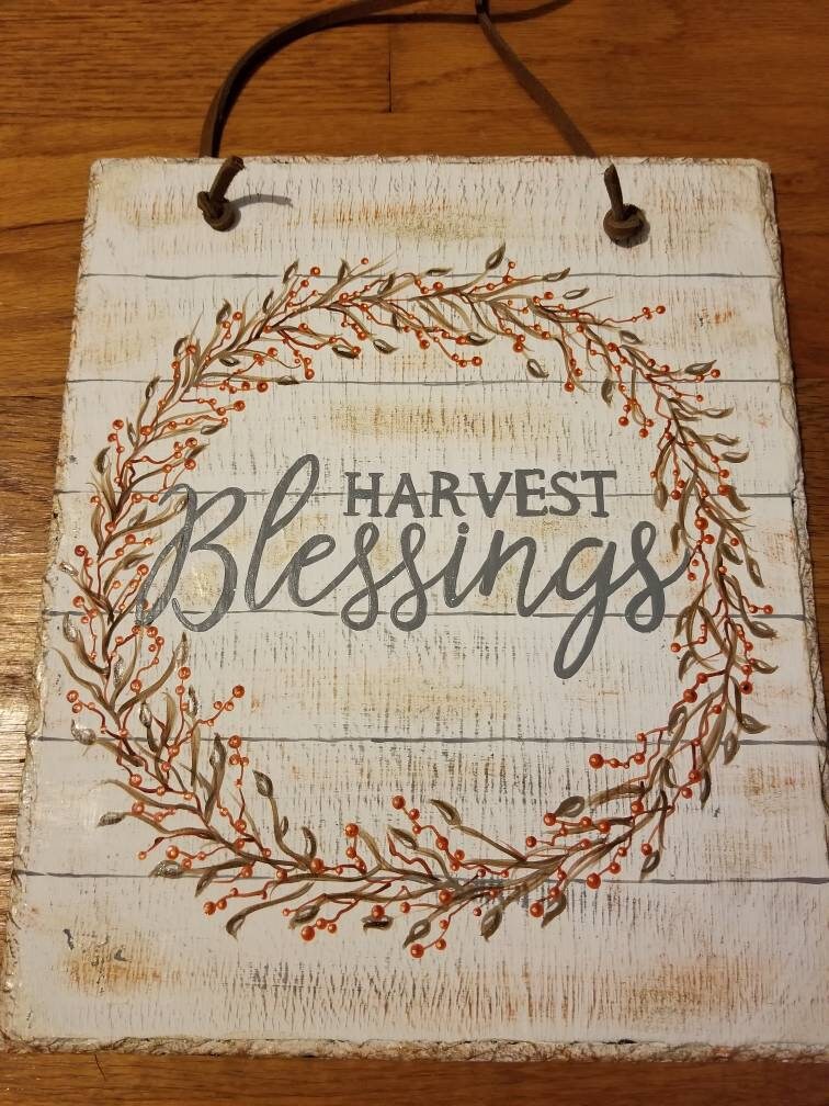 Harvest Blessings Welcome Sign,fall Slate Sign,welcome Sign,handpainted ...