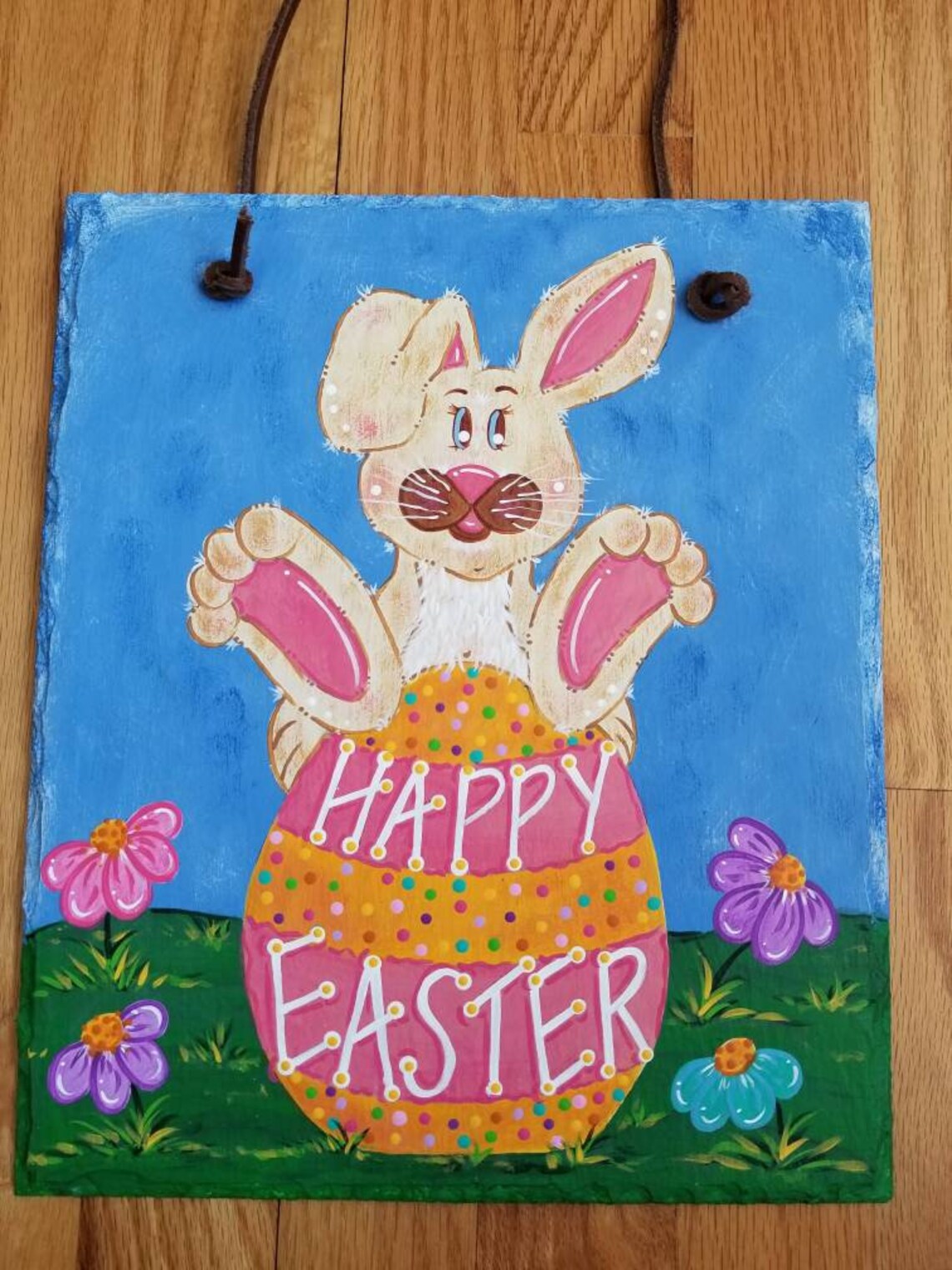 Happy Easter Welcome Sign,hand Painted Slate,easter Decor,bunny Decor ...