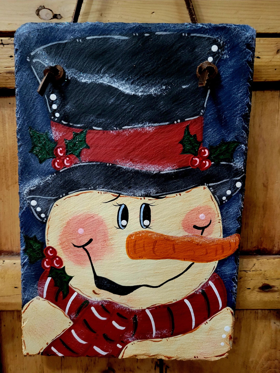 Snowman Slate,handpainted Slate,snowman Painting,snowman Door Hanger ...