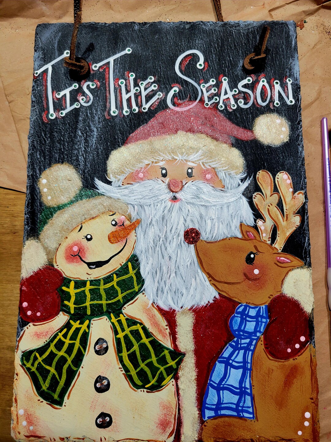 Santa and Friends Slate,handpainted Slate,snowman Door Hanger,christmas ...