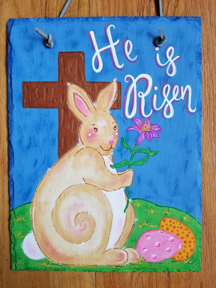 He Is Risen Easter Welcome signhand painted slateEaster | Etsy