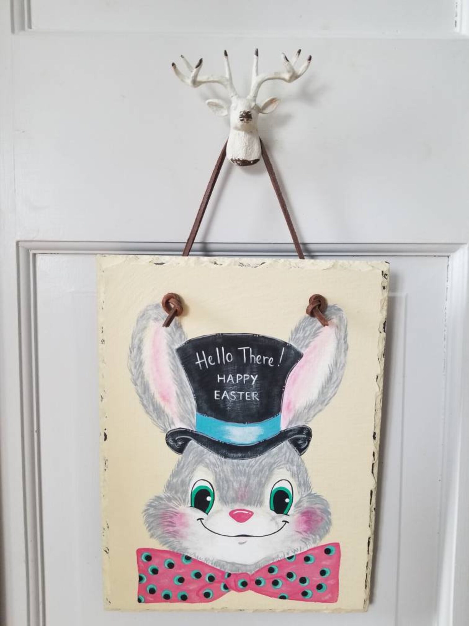 Happy Easter Welcome Sign,hand Painted Slate,easter Decor,bunny Decor ...