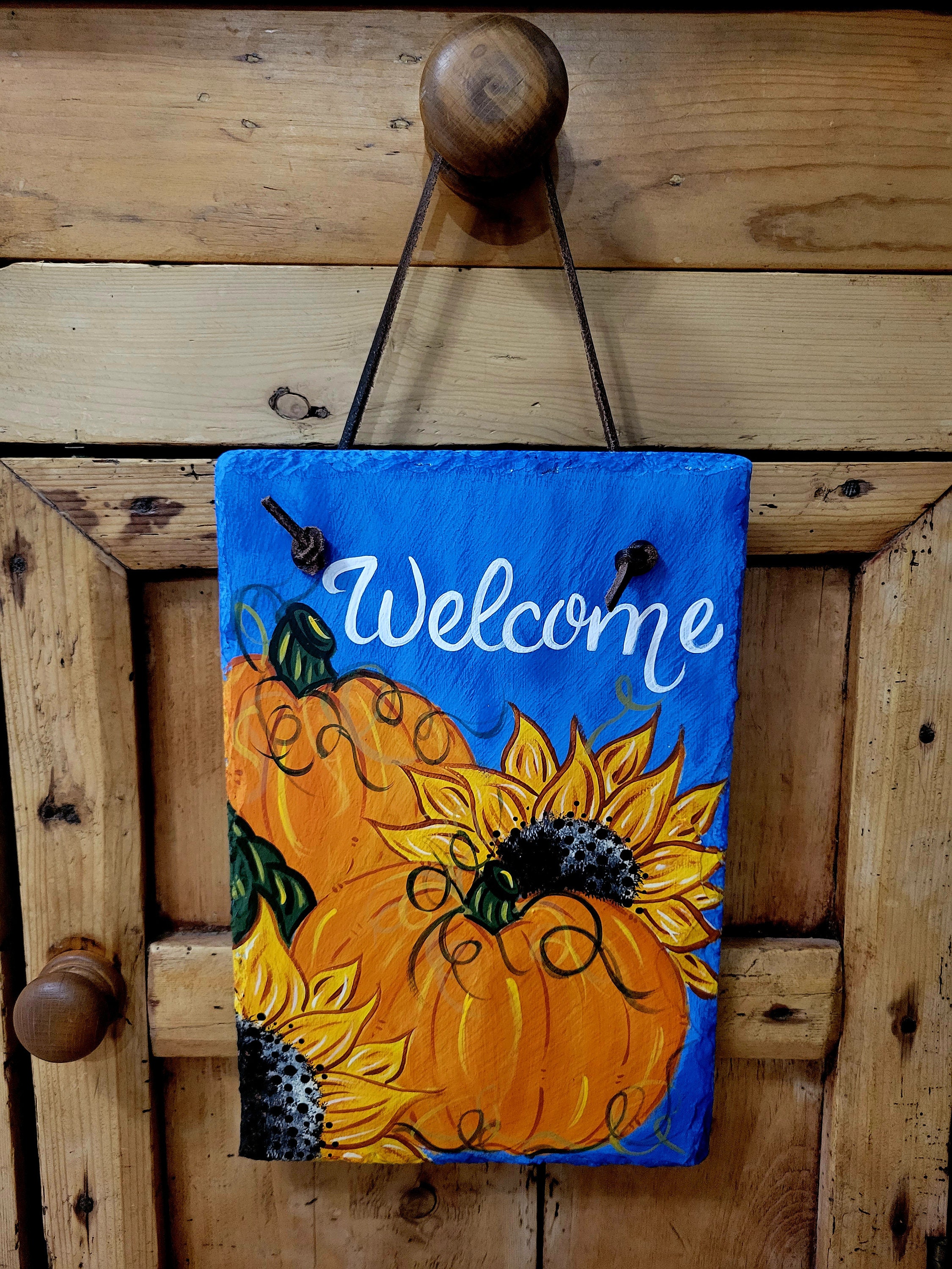 Pumpkin and Sunflowers Welcome Sign,handpainted Slate,fall Decor ...