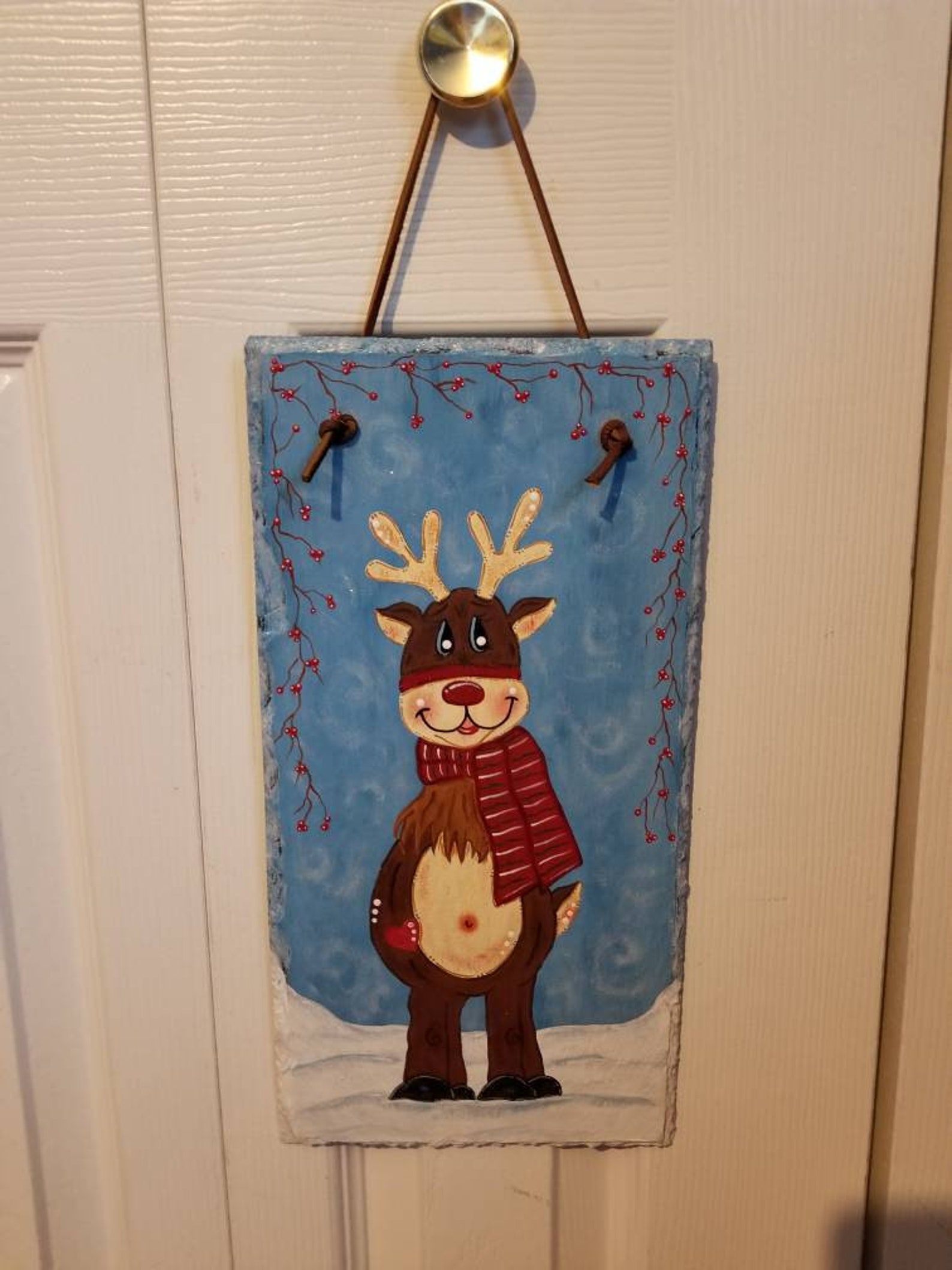 Reindeer Welcome Sign,painted Slate,christmas Decor,slate Welcome Sign ...