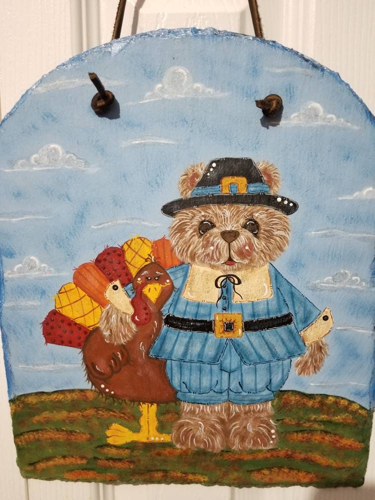 Thanksgiving Welcome Sign,pilgrim Sign,painted Slate,thanksgiving Decor ...