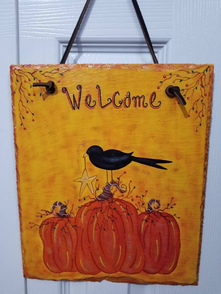 Primitive Harvest Welcome Signharvest Decorslate Welcome - Etsy