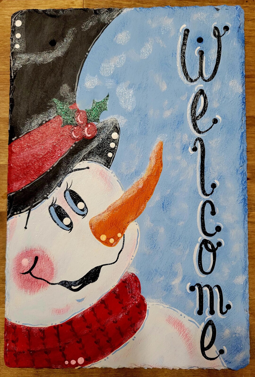 Snowman Welcome Sign,painted Slate,christmas Decor,slate Welcome Sign ...