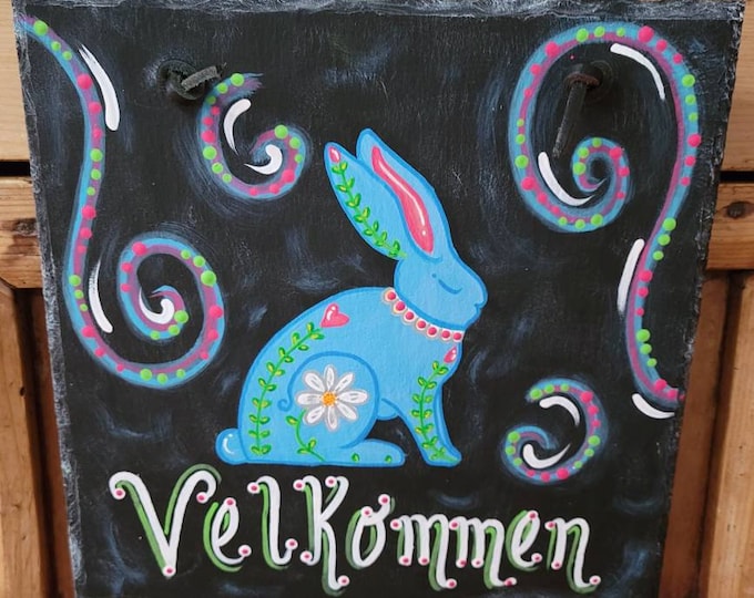 VELKOMMEN Door Sign, NORSK Slate Door Hanger, WELCOME, Rosemall Front ...