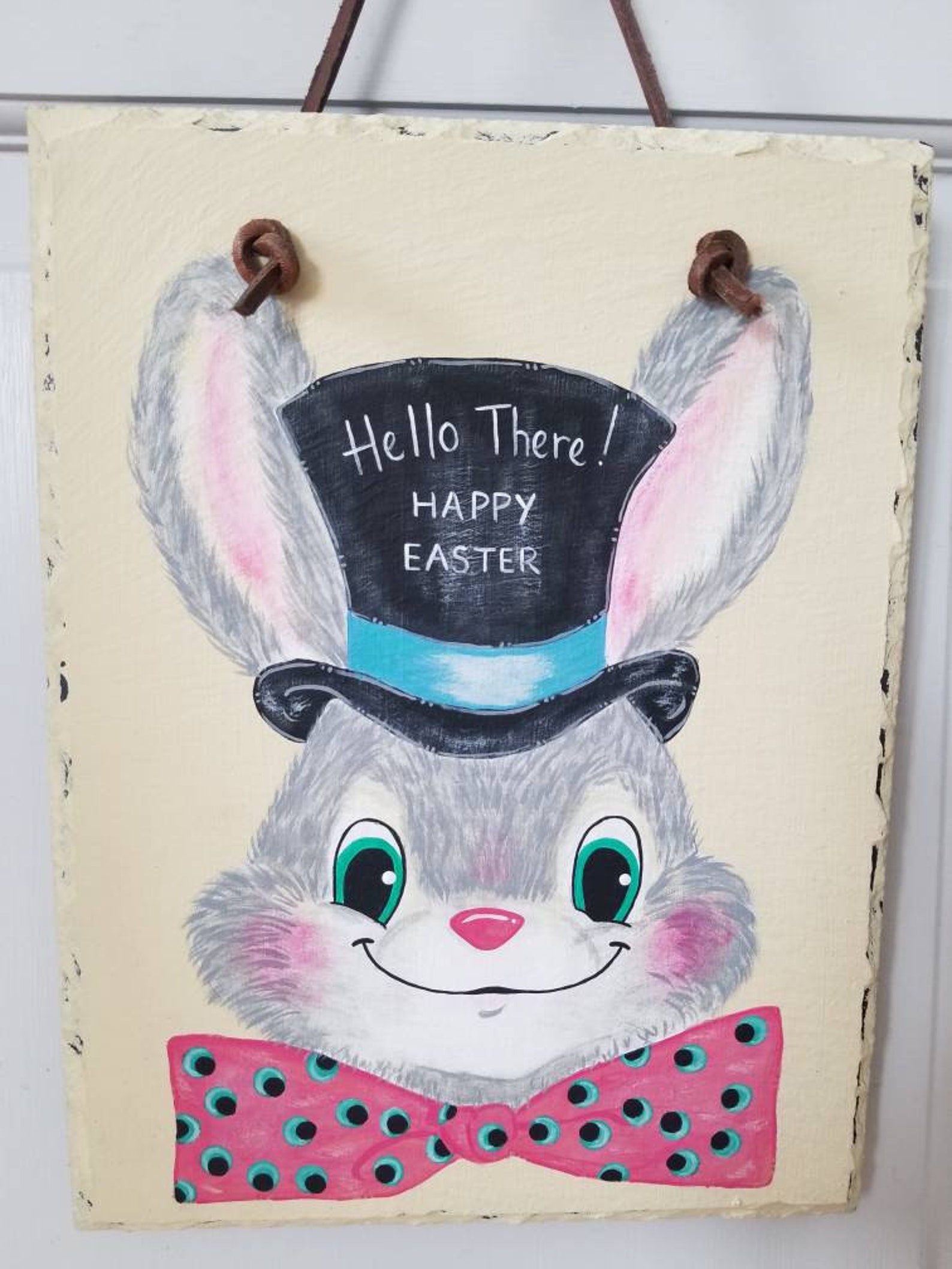 Happy Easter Welcome Sign,hand Painted Slate,easter Decor,bunny Decor ...