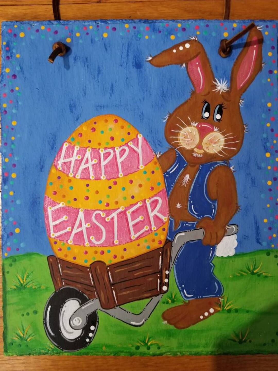 Happy Easter Welcome Sign,hand Painted Slate,easter Decor,bunny Decor ...