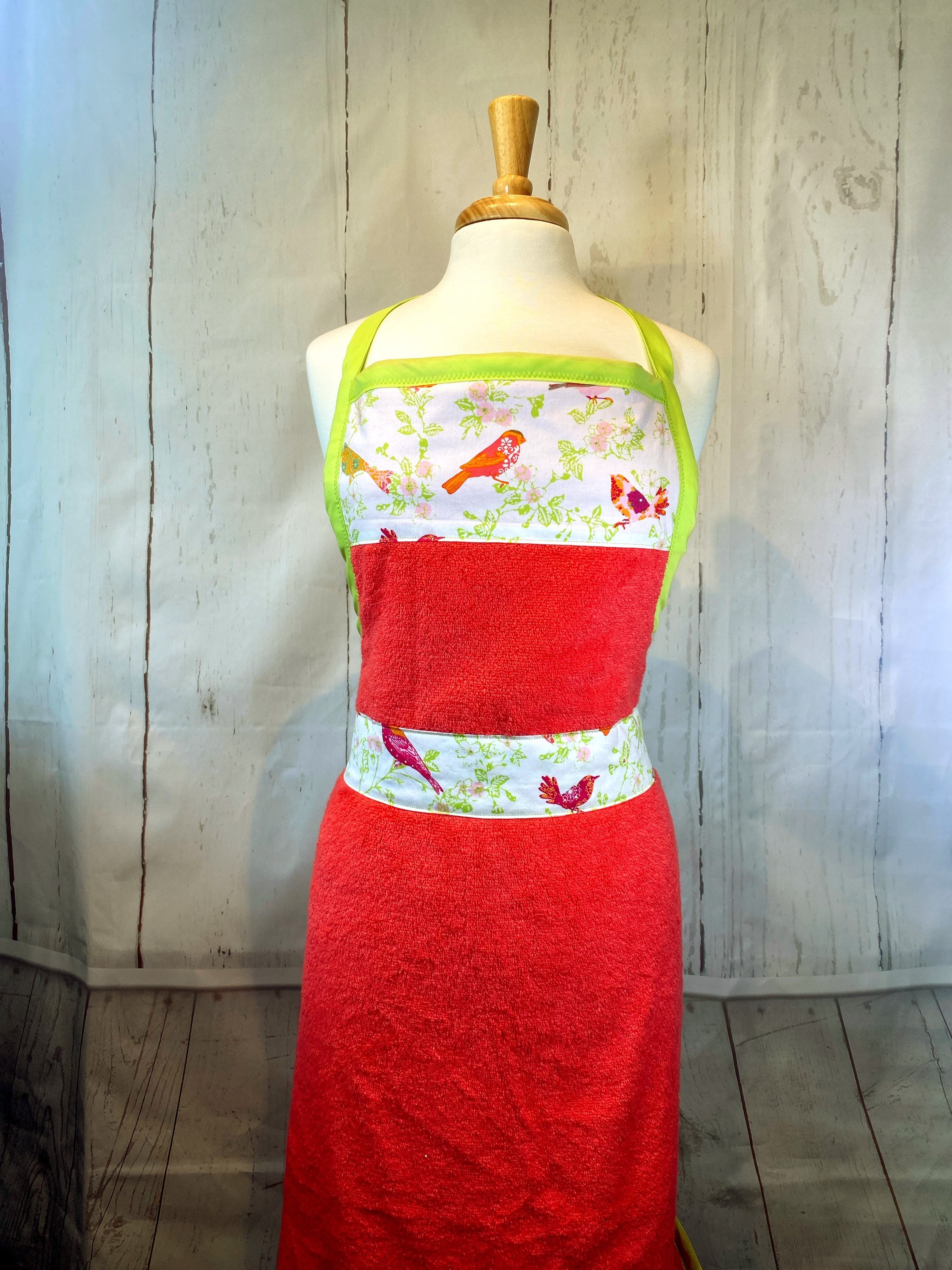 Bird Themed Baby Bathing Apron, Coral and Lime Green. Perfect Baby ...