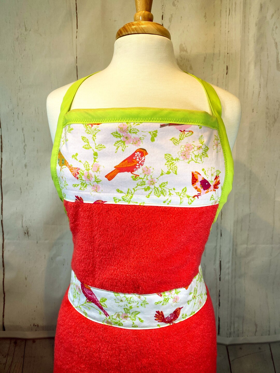 Bird Themed Baby Bathing Apron, Coral and Lime Green. Perfect Baby ...