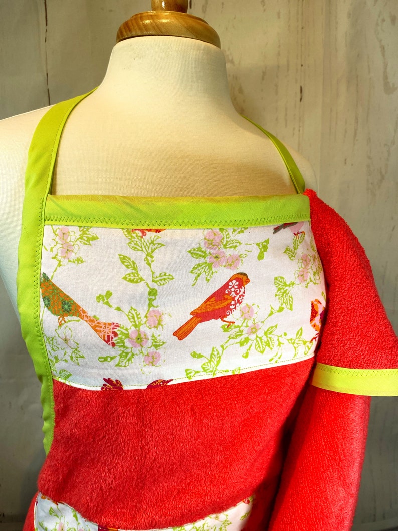 Bird Themed Baby Bathing Apron, Coral and Lime Green. Perfect Baby ...
