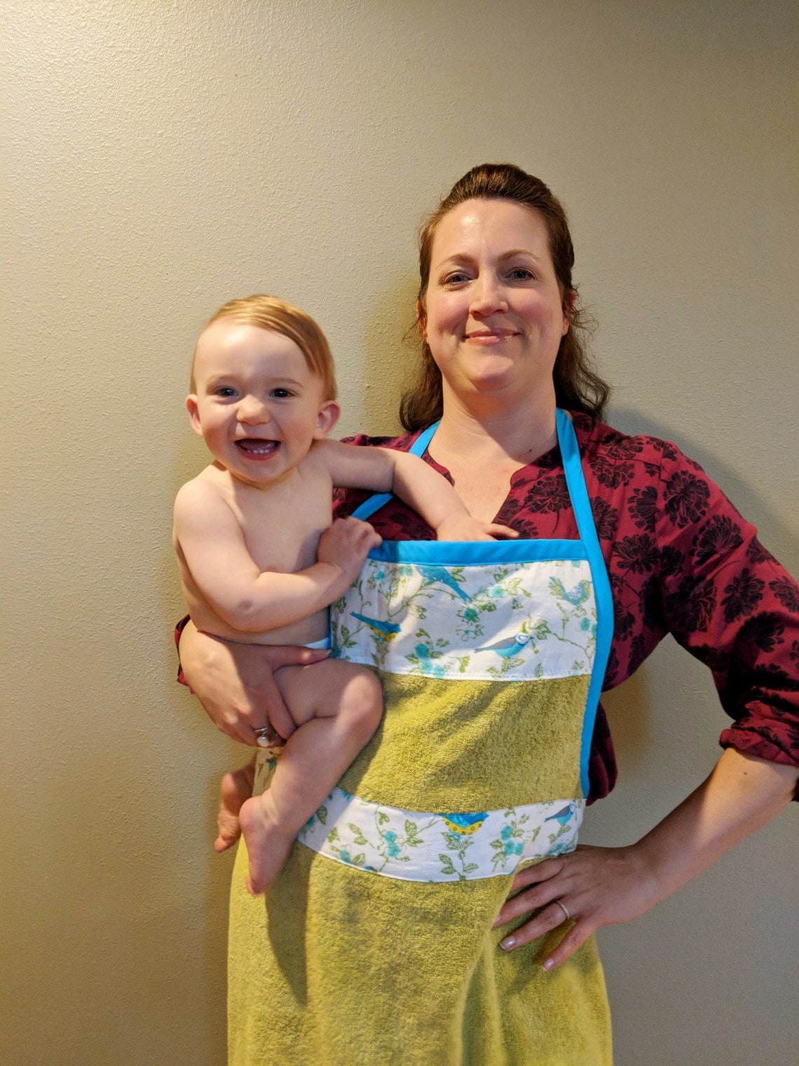Bird Themed Baby Bathing Apron, Coral and Lime Green. Perfect Baby ...