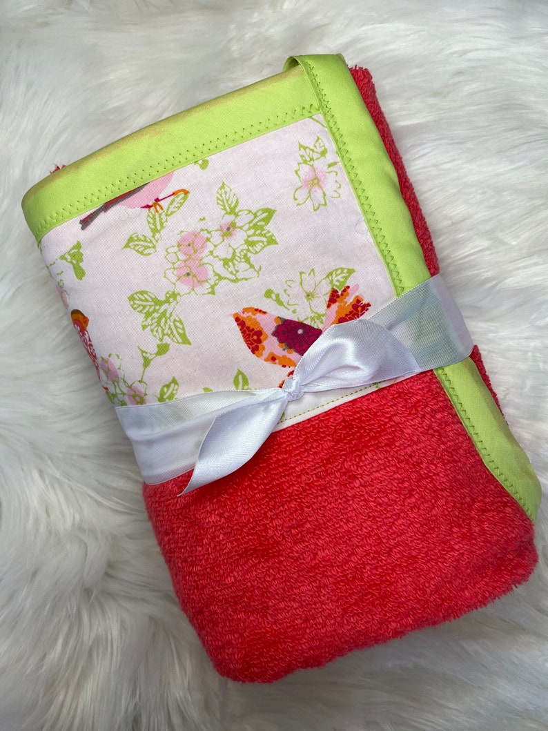 Bird Themed Baby Bathing Apron, Coral and Lime Green. Perfect Baby ...