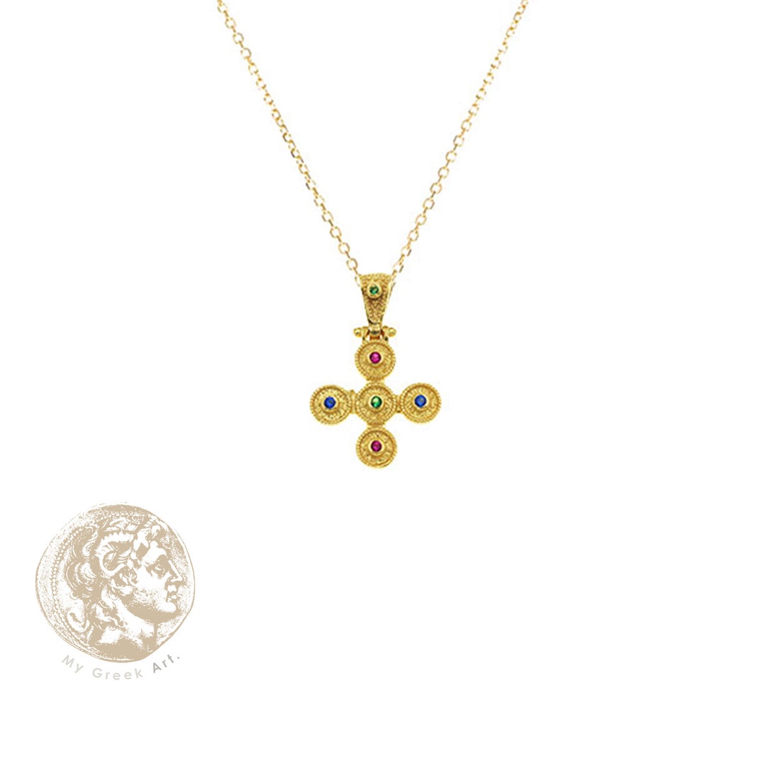 Byzantine Cross With Circles, Made of Gold Plated Silver 925, With ...