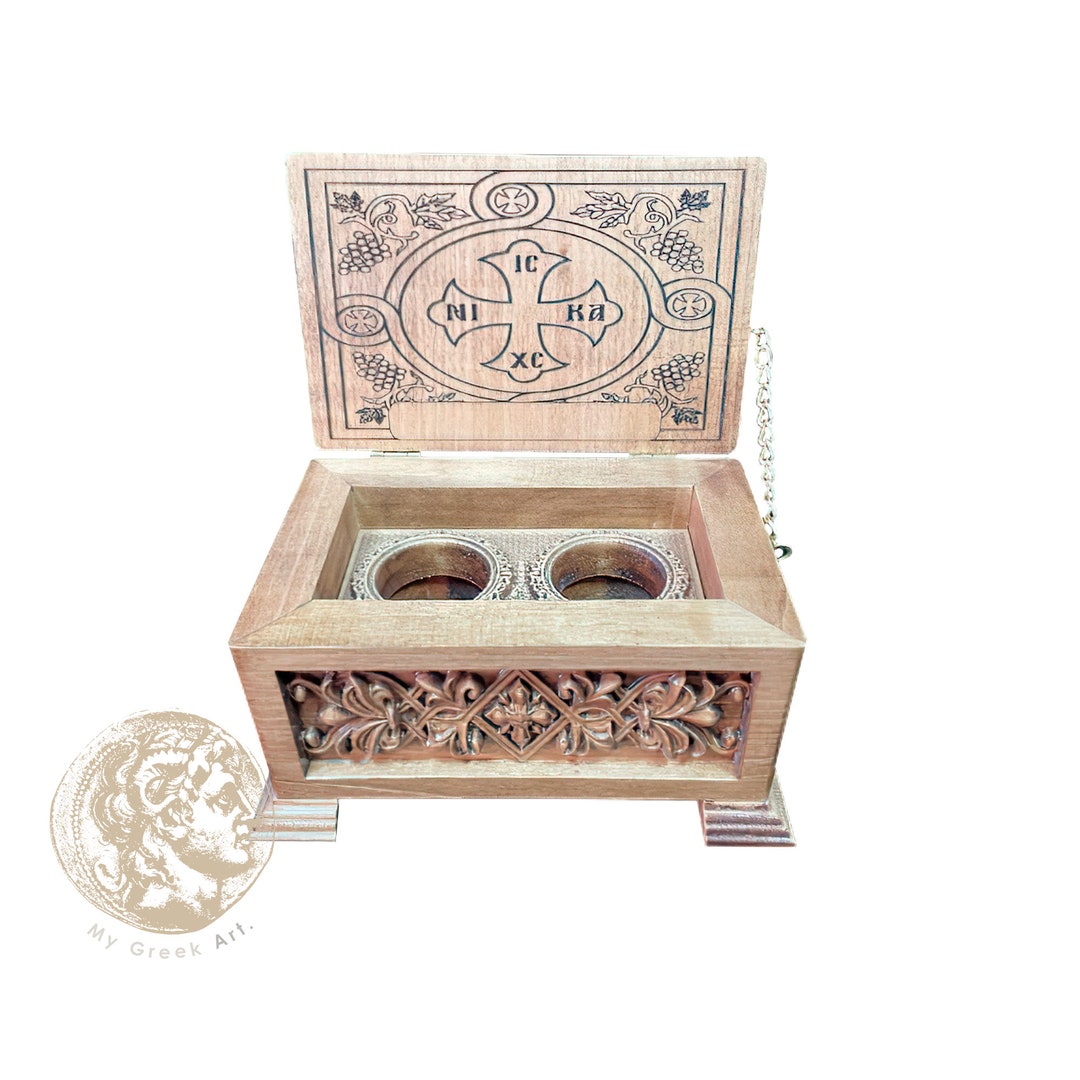 Small Wooden Carved Reliquary With Two Places for Relics and Pyrography ...