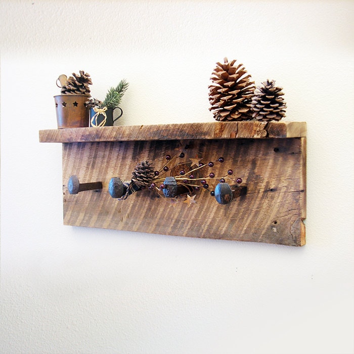 Reclaimed Wood Shelf With Coat Hooks. Rustic Shelf. Barn Wood - Etsy