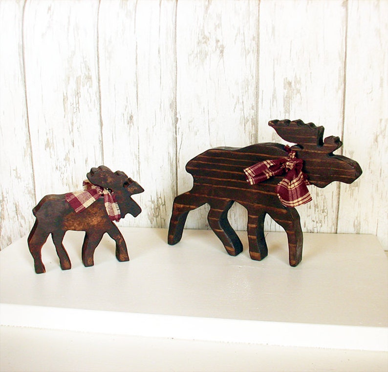 Two Rustic Wood Moose Set of Two Brown Wooden Lodge Moose - Etsy