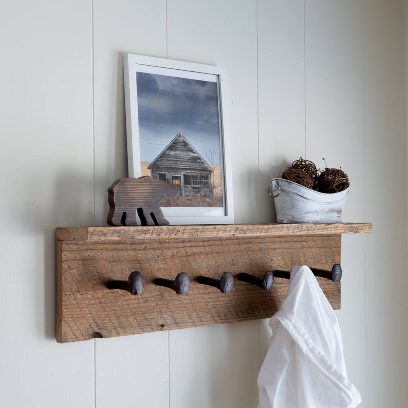 Barn Wood Shelf. Rustic Coat Rack With Shelf. Reclaimed Barn - Etsy UK