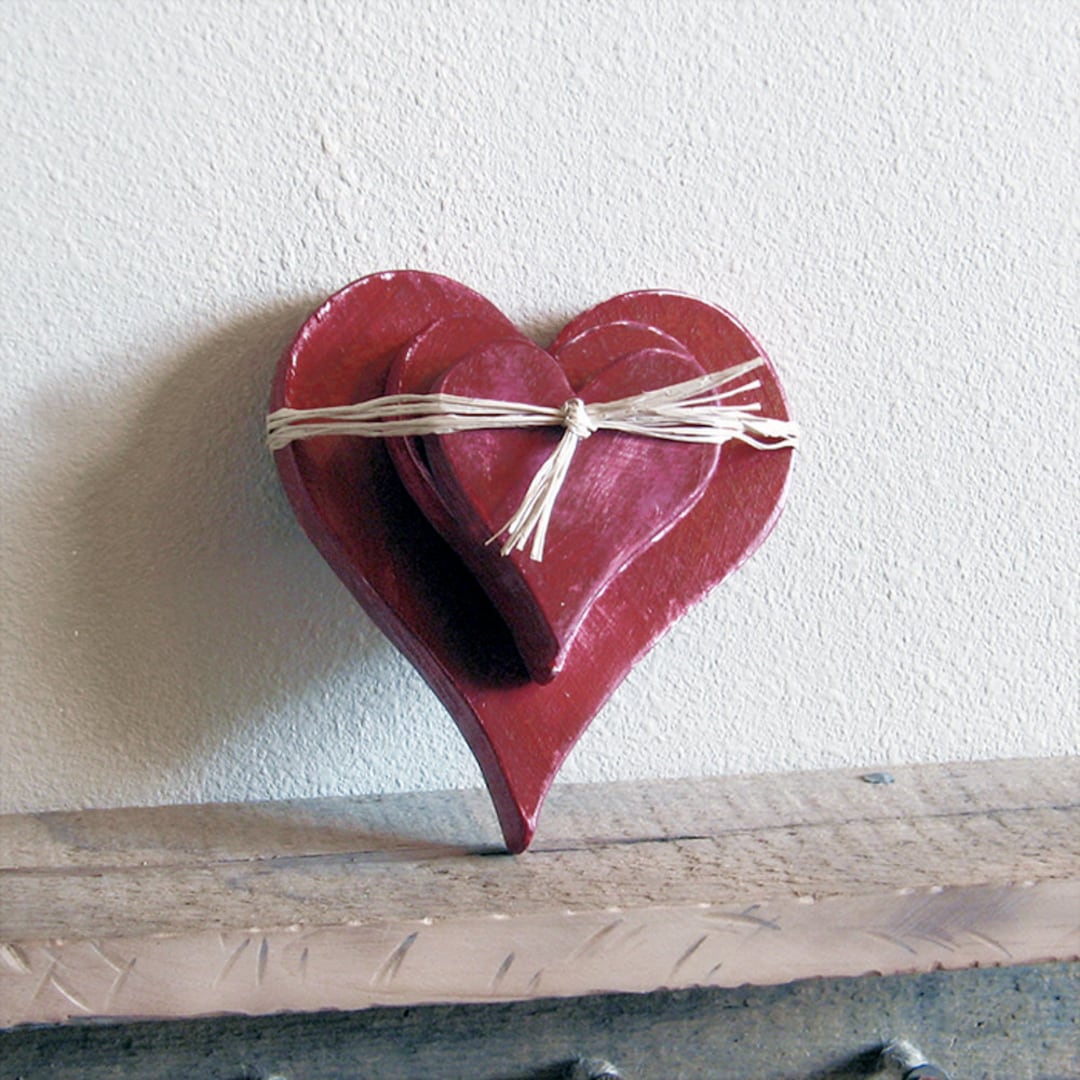 Wood Hearts. Valentine Heart Set. Distressed Hearts. Set of Primitive ...