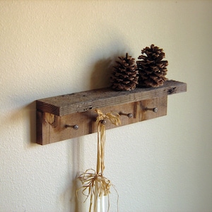 Rustic Key Rack. Barn Wood Shelf With Key Hooks. Rustic Key Hanger ...