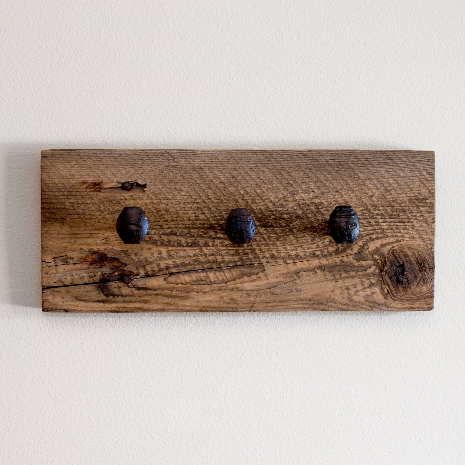 Rustic coat hooks wall hanger with 3 railroad spike hooks | Etsy
