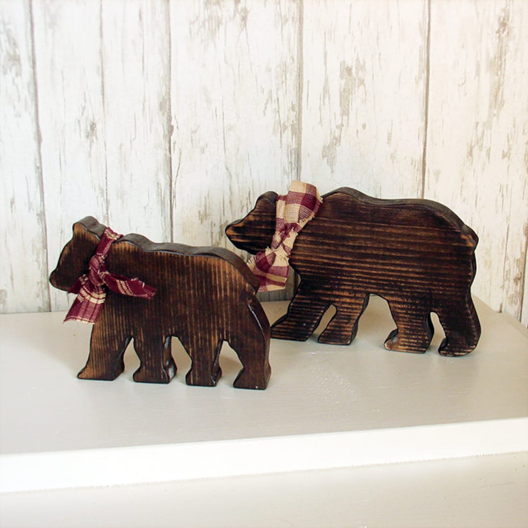 Rustic Wood Bears. Wood Bears Lodge Decor. Set of Brown Bears. - Etsy
