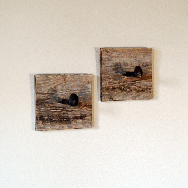 Rustic Wall Hook Railroad Spike Coat Hanger. Barn Wood Towel | Etsy