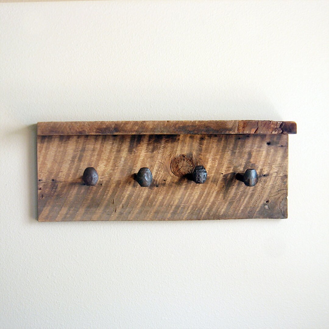 Reclaimed Wood Shelf With Coat Hooks. Rustic Shelf. Barn Wood Coat Rack ...