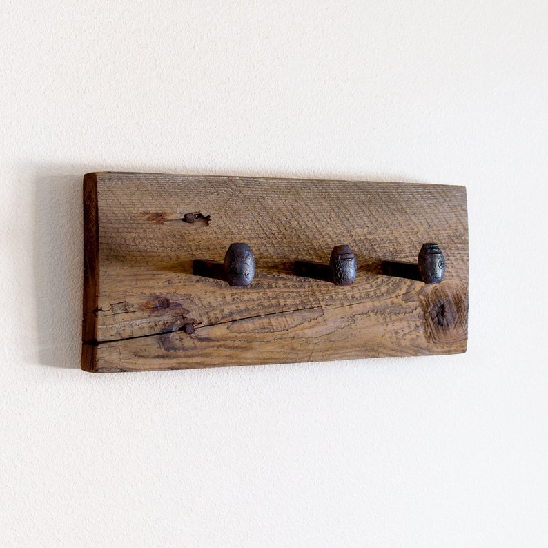 Rustic coat hooks wall hanger with 3 railroad spike hooks | Etsy
