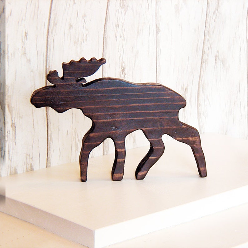 Two Rustic Wood Moose - Set of Two Brown Wooden Lodge Moose - Etsy