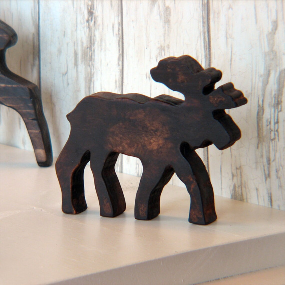 Two Rustic Wood Moose Set of Two Brown Wooden Lodge Moose - Etsy